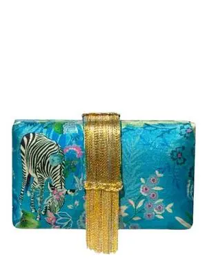 SIMITRI Printed Fringe Clutch - Safari Blue