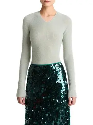 Vince Metallic V-neck Sweater - Light Aloe Stone Metallic