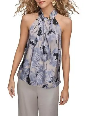 Donna Karan New York Floral Print Halter Neck Top - Vapor/tempest Multi