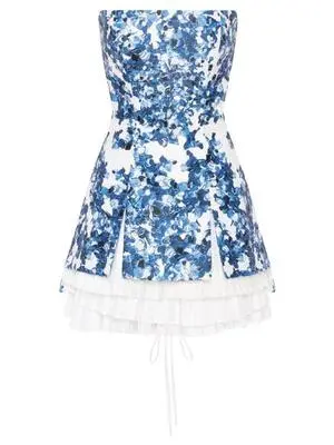 MILLA Strapless Mini Dress With Lace-up Detail - Blue Hydrangea