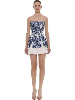 MILLA Strapless Corset Mini Dress With Lace-up Back - Blue Hydrangea