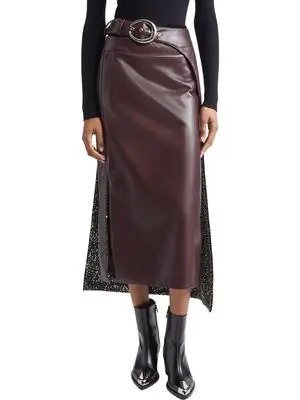 Rabanne Faux Leather Beaded Layered Skirt - Brown Plum
