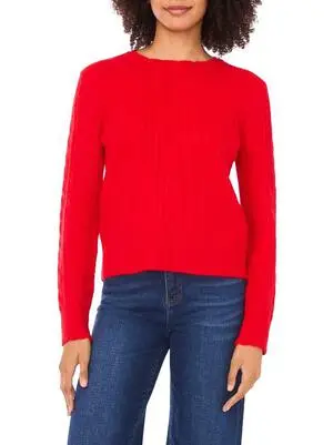 CECE DUPRAZ Cable Stitch Crewneck Sweater Bright Cherry