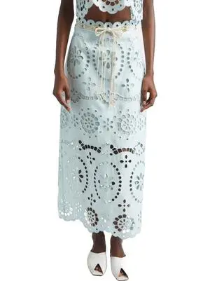 Zimmermann Awaken Broderie Anglaise Linen Midi Skirt - Mint