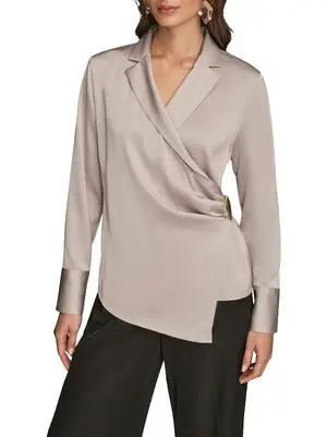 Donna Karan New York Pleated Wrap Front Silk Top - Vapor