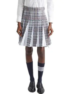 Thom Browne Plaid Tweed Drop Back Pleated Skirt - Seasonal Multi