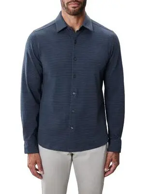 Robert Barakett Reyolds Stripe Knit Button-up Shirt - Dark Teal