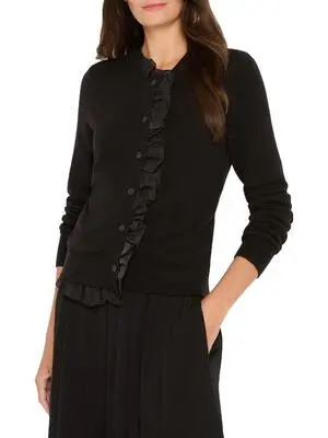 NIC+ZOE Mixed Media Ruffle Cardigan - Black Onyx