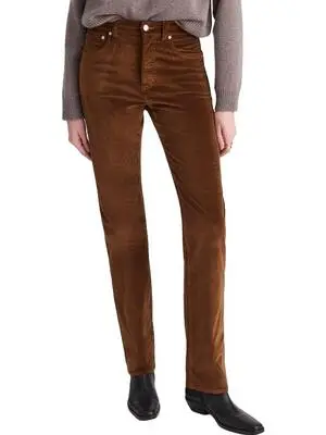 Madewell Longline Straight Leg Velvet Pants - Dark Pecan