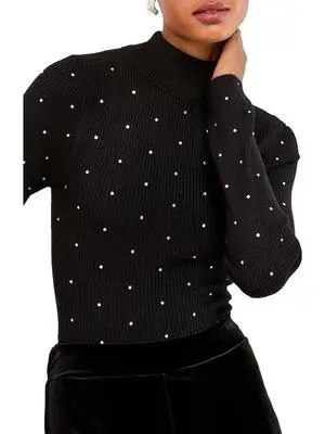 LIPSY Embellished Rib Mock Neck Sweater - Black