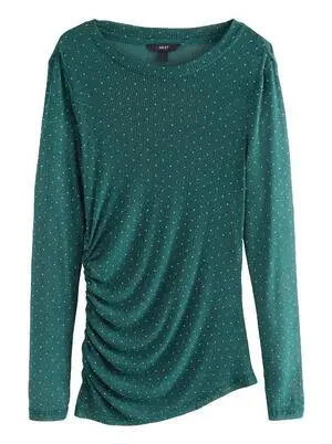 NEXT Ruched Embellished Mesh Top - Green