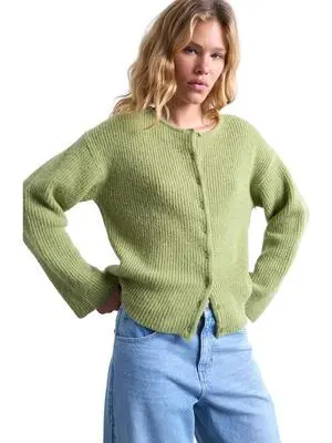 Topshop Relaxed Ribbed Cardigan - Medium Green