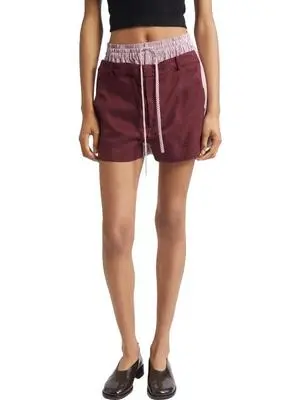 Monse Deconstructed Waistband Cotton Shorts - Burgundy