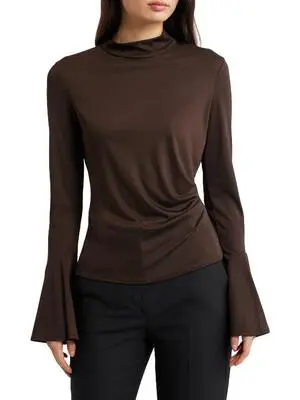Mango Ruched Bell Sleeve Top - Brown