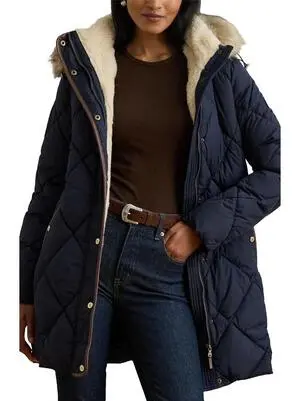 Ralph Lauren Faux Fur Trim Hooded Puffer Jacket - Dark Navy