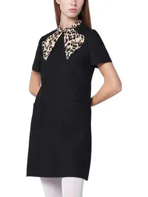 Valentino Garavani Crepe Couture Mini Dress With Animal-print Bow - Black