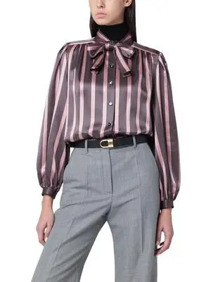 Valentino Garavani Striped Crepe De Chine Shirt - Pink