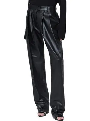 FRANCESCO MURANO Faux Leather Pleated Trousers - Black