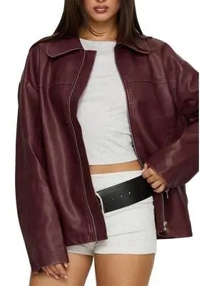Princess Polly Faux Leather Jacket - Burgundy