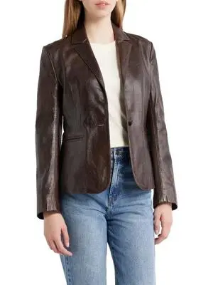 SCHOTT Fitted Lambskin Blazer - Brown