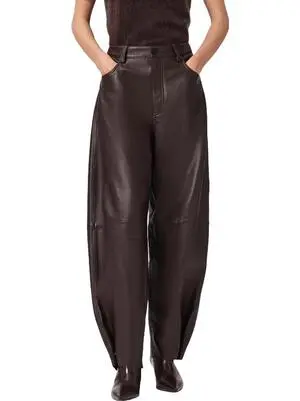 ALLSAINTS Jett Barrel Leg Leather Pants - Bitter Brown