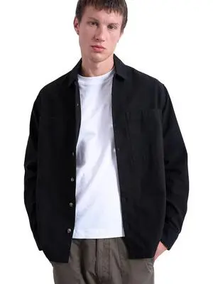 Topman Camp Collar Cotton Button-up Overshir Black