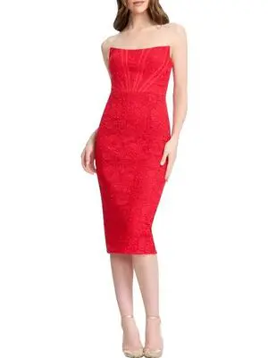 Dress The Population Cosette Strapless Lace Corset Cocktail Dress - Rouge