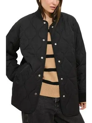 ALEX MILL Wembley Quilted Bomber Jacket With Faux Shearling Collar - Black