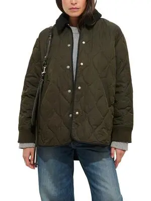 ALEX MILL Wembley Quilted Bomber Jacket With Faux Shearling Collar - Olive