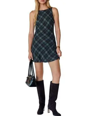 REFORMATION Dale Plaid Georgette Mini Dress - Slate Plaid