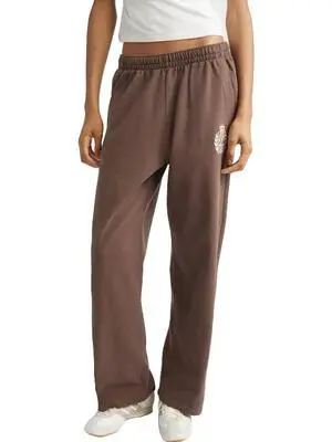 SPORTY & RICH Ny Crest Embroidered Wide Leg Sweatpants - Chocolate