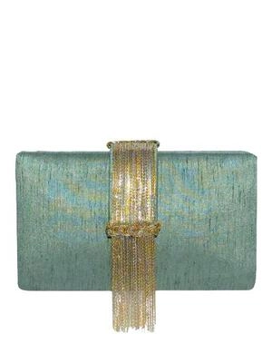 SIMITRI SIMITRI Dupioni Silk Fringe Clutch Sage
