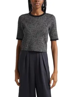 Ramy Brook Rosaline Jacquard Short Sleeve Knit Top - Platinum Jacquard