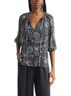 Ramy Brook Selva Paisley Silk Shirt - Black Paisley