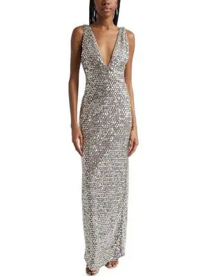 Ramy Brook Ellie Sequin Gown - Platinum Sequin
