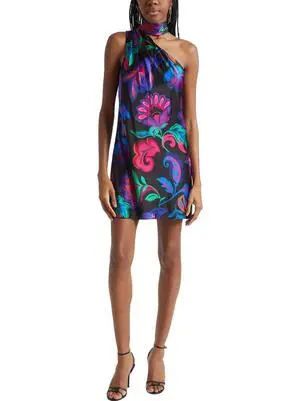 Ramy Brook Dolly Asymmetric Stretch Silk Minidress - Black Multi Floral