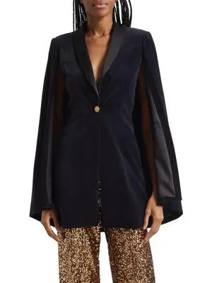 Alice + Olivia Velvet Cape Jacket With Shawl Collar - Black