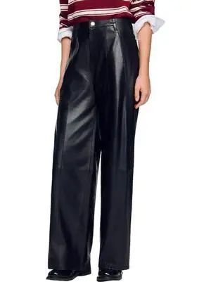 SANDRO Wide-Leg Leather Trousers