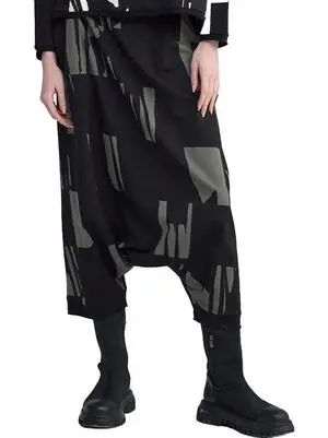 LUUKAA Printed Balloon Pants - Khaki Black