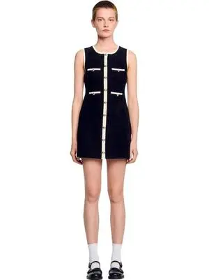Sandro Sleeveless Velvet Knit Mini Dress - Black
