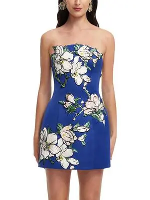 LEO LIN Zaria Applique Floral Bustier Minidress - Blue
