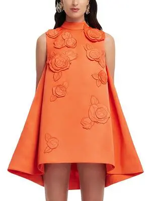 LEO LIN Fallon Applique Floral Minidress - Saffron
