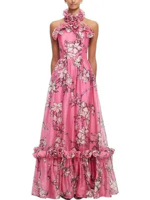 LEO LIN Isabelle Ruffled Halter Maxi Dress - Pink
