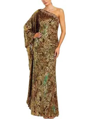 MAC DUGGAL One-Shoulder Metallic Burnout Velvet Evening Gown