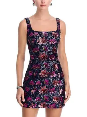 Aqua Floral Sequin Mini Dress Exclusive - Navy Multi
