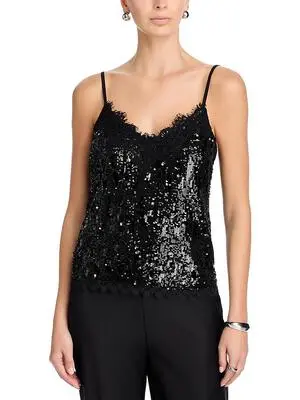 Aqua Lace Trim Sequin Tank - Black