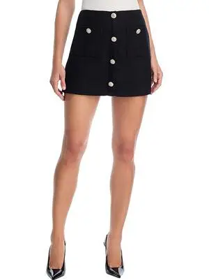 Aqua Tweed Rhinestone Button Mini Skirt - Black