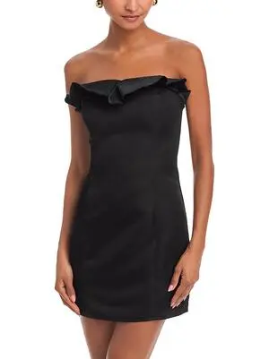 Aqua Ruffled Strapless Mini Dress - Black