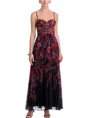 Aqua Floral Bustier Maxi Dress - Black Multi