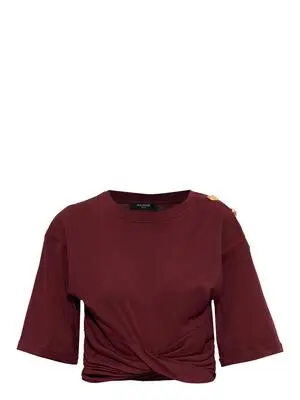Balmain T-shirt With Applique - Burgundy
